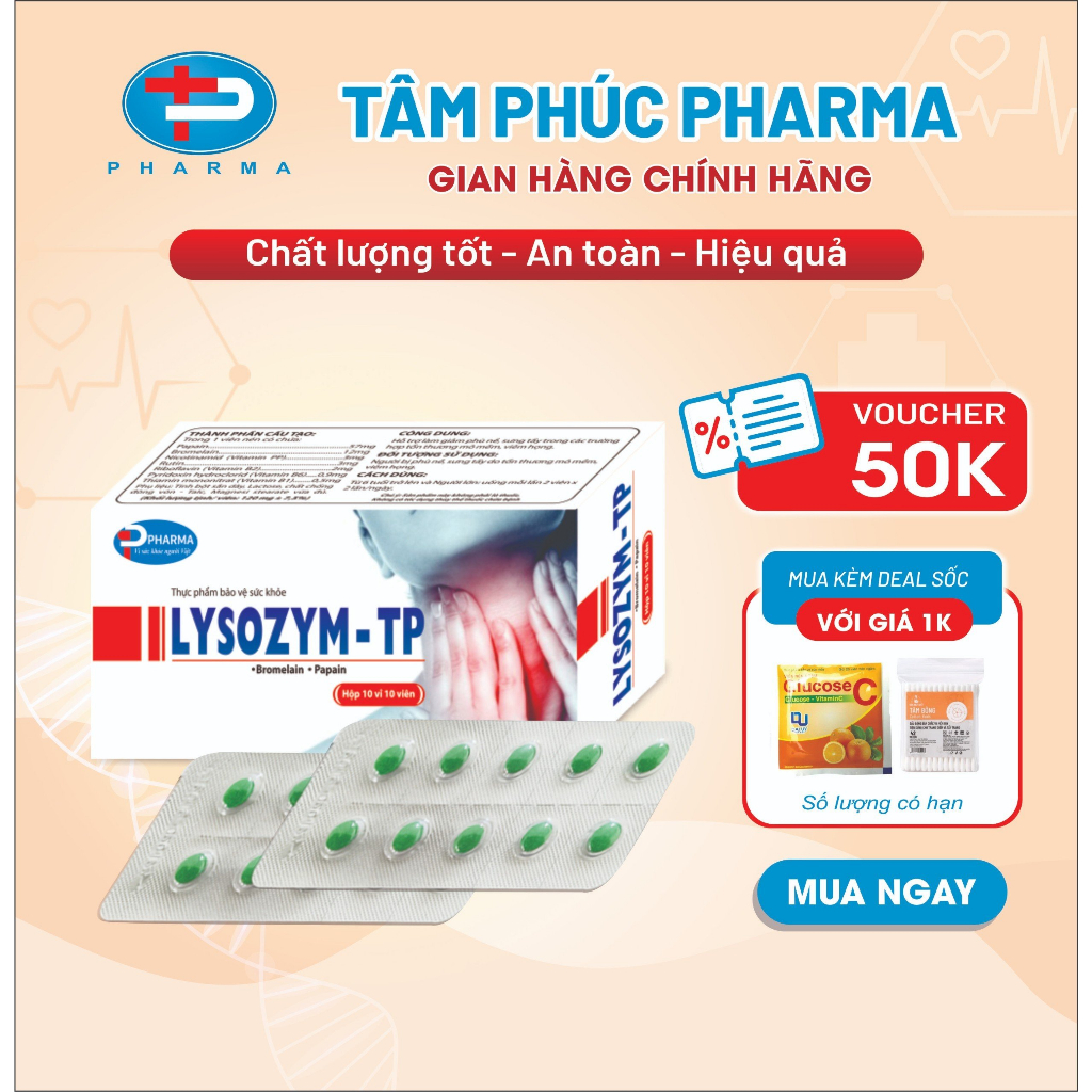 Viên Nén Lysozym – Tp TÂM PHÚC PHARMA Hỗ Giúp Giảm Phù Nề Sưng Tấy Các ...