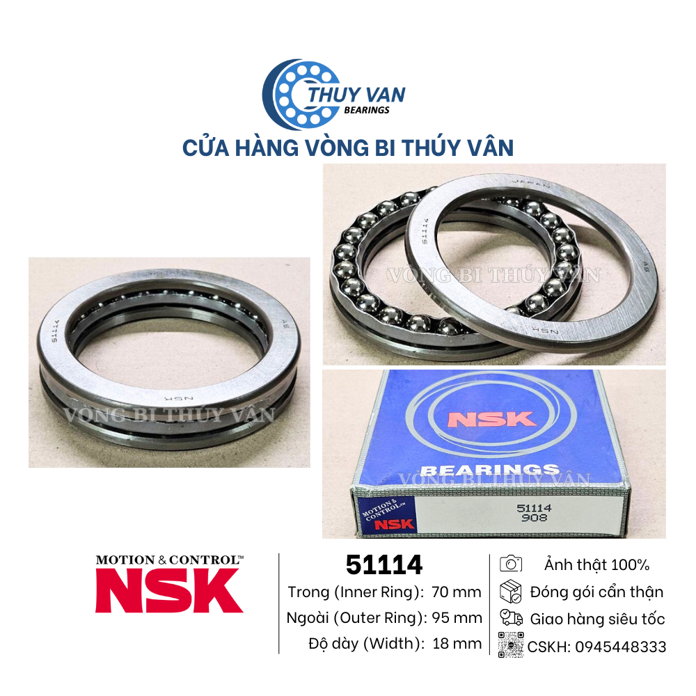 Vòng bi bạc đạn chà, tỳ, đẩy, chặn trục hạt tròn 51110 51111 51112 ...
