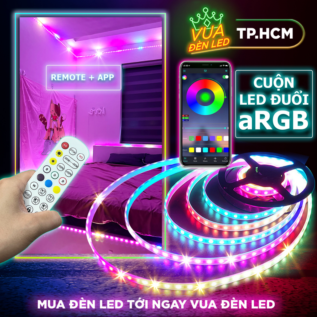 Dây đèn led đuổi ARGB 16 triệu màu, cảm biến âm thanh trực tiếp, điều ...