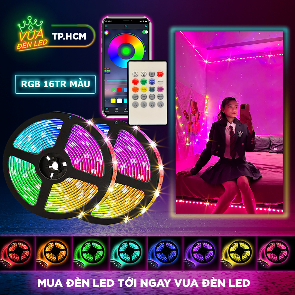 Đèn dây led RGB 16 triệu màu 3M 5M điều khiển bằng điện thoại, nháy ...