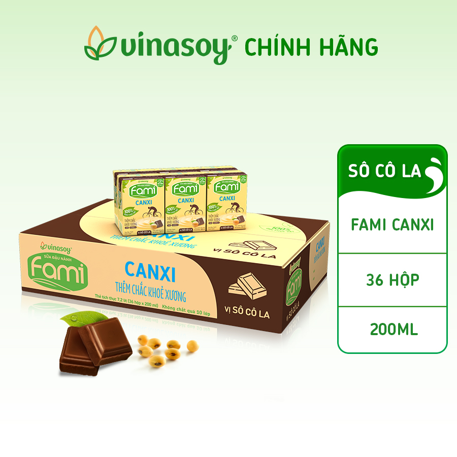 Thùng sữa đậu nành Fami Canxi Vị sô cô la hộp (36 hộp x 200ml) | Shopee Việt Nam