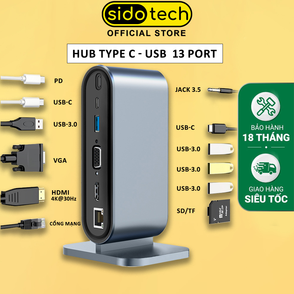 Hub TYPE C to USB 3.0 SIDOTECH 13 PORT trạm chuyển đổi mở rộng thêm các ...
