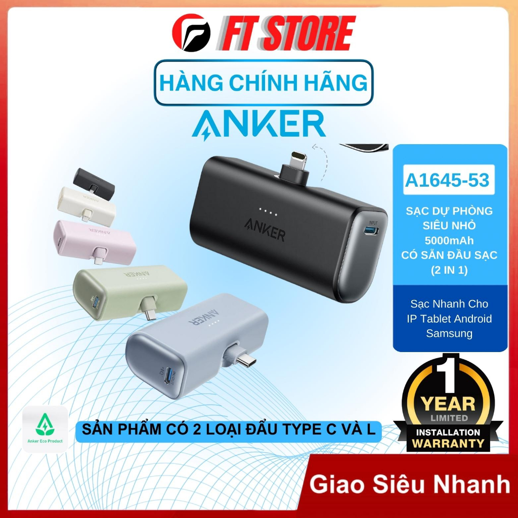 [GIAO HỎA TỐC] Pin sạc dự phòng Anker kèm đầu sạc A1645 A1653 5000mAh ...
