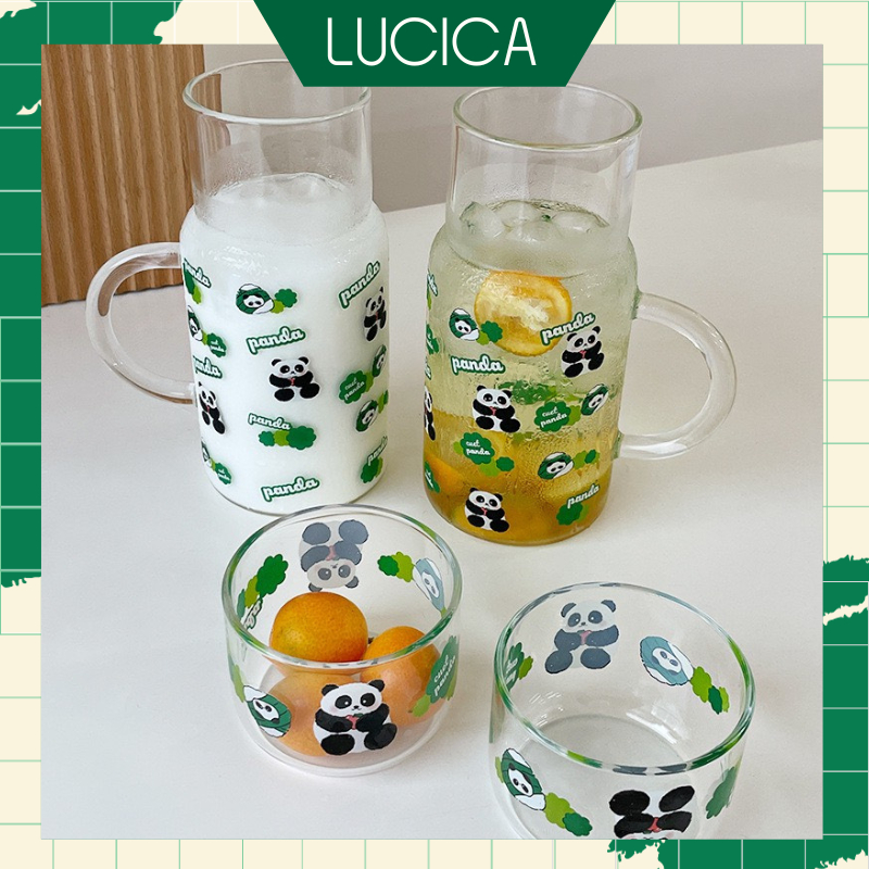 Bộ cốc thuỷ tinh gấu trúc Panda ly uống nước đựng sinh tố cute chịu ...