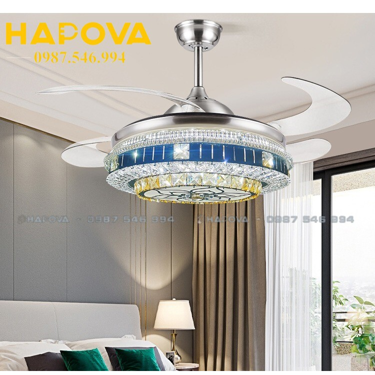 Quạt trần đèn HAPOVA 5231 HJUY Động cơ 6 số Tặng kèm điều khiển từ xa ...