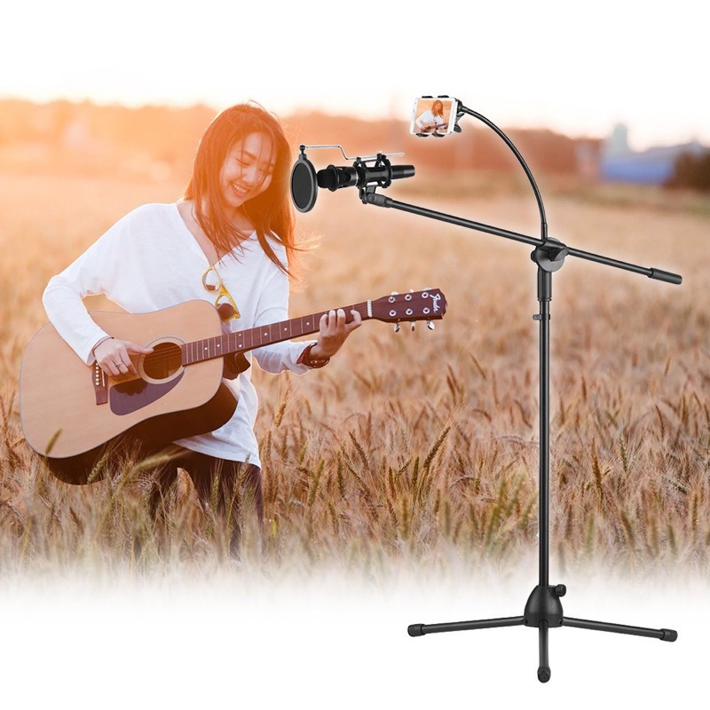 [Hỏa Tốc TPHCM] Chân Đế Micro Boom Mic Stand Đứng Có Kẹp Điện Thoại Máy ...