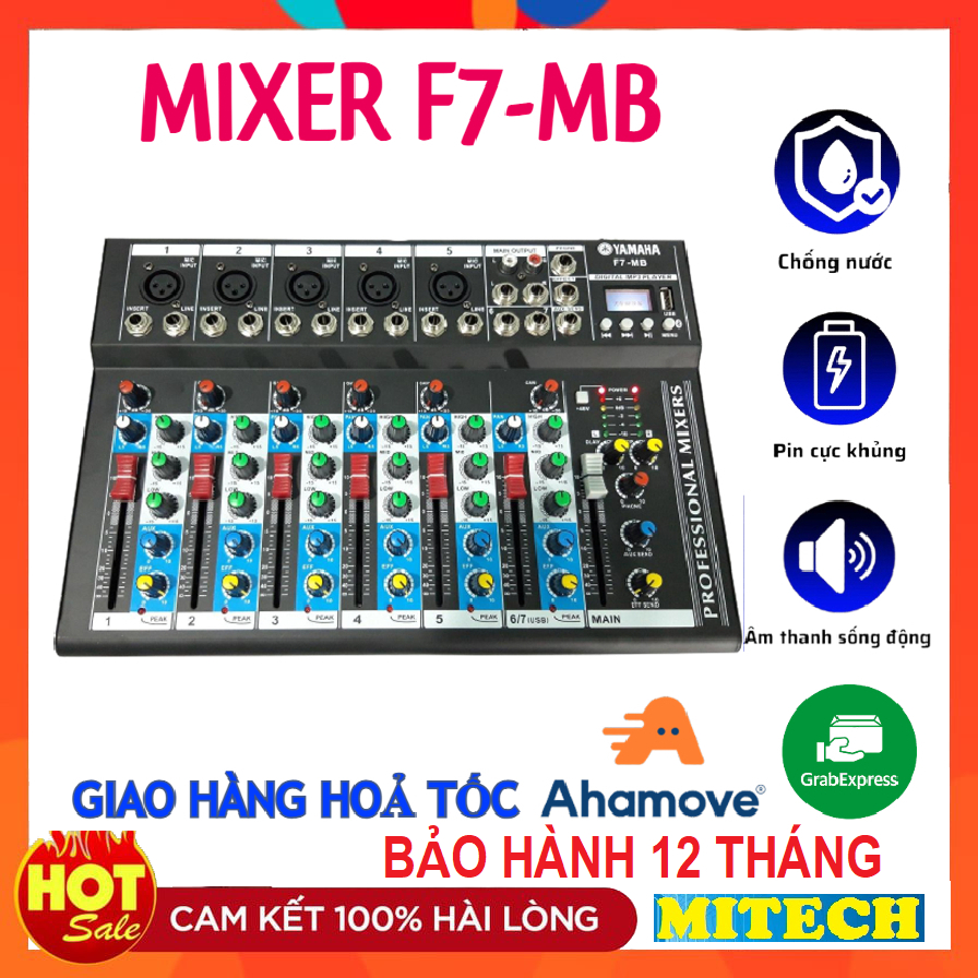 Mixer F7 YAMAHA USB. Tích Hợp Đèn LED Hiển Thị Tích Hợp 5 Cổng Cắm Mic ...