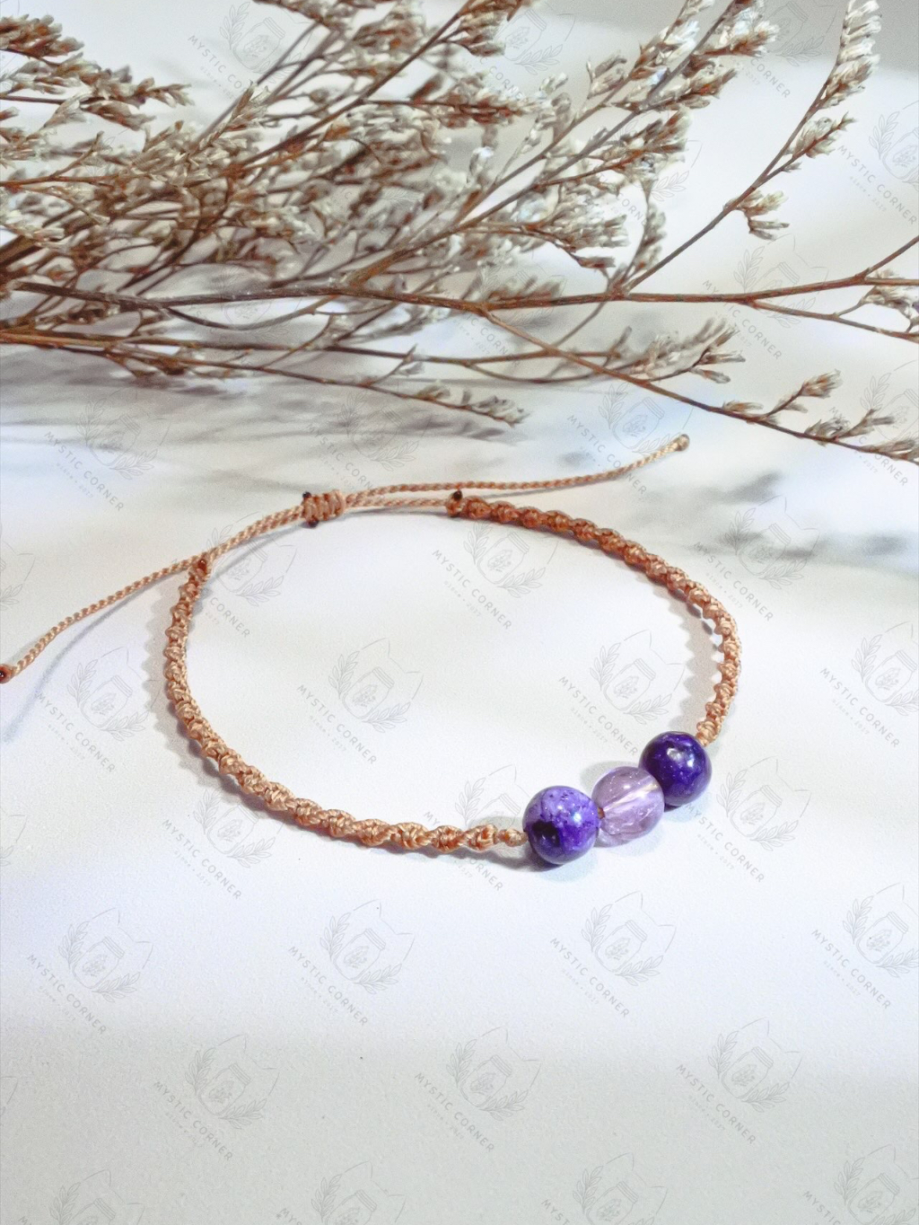 Vòng macrame Charoite mix Amethyst (đá Mắt Rồng mix Thạch Anh Tím) hỗ trợ trực giác, bảo vệ tâm ...
