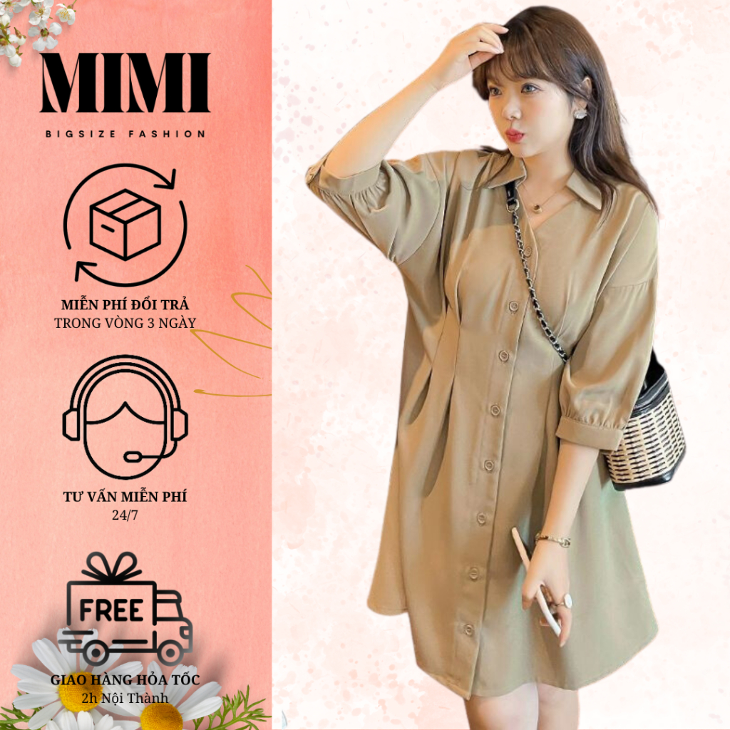MiMi Big size (50KG-95KG) Đầm Bigsize Cổ Sơ Mi Cài Cúc Chiết Eo Trẻ ...
