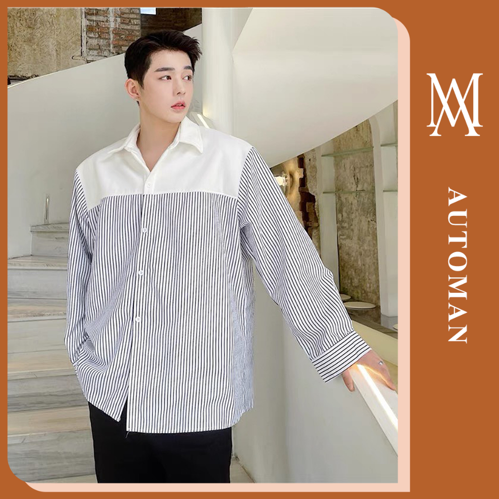 Áo sơ mi nam dài tay sọc xanh phối vải màu chất vải không nhăn cao cấp ...