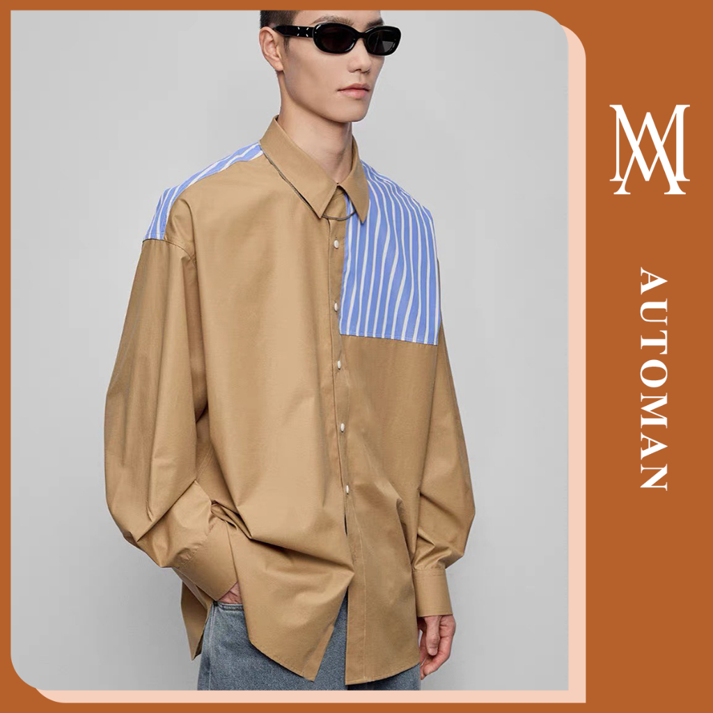 Áo sơ mi nam dài tay màu nâu phối sọc xanh chất vải không nhăn cao cấp ...