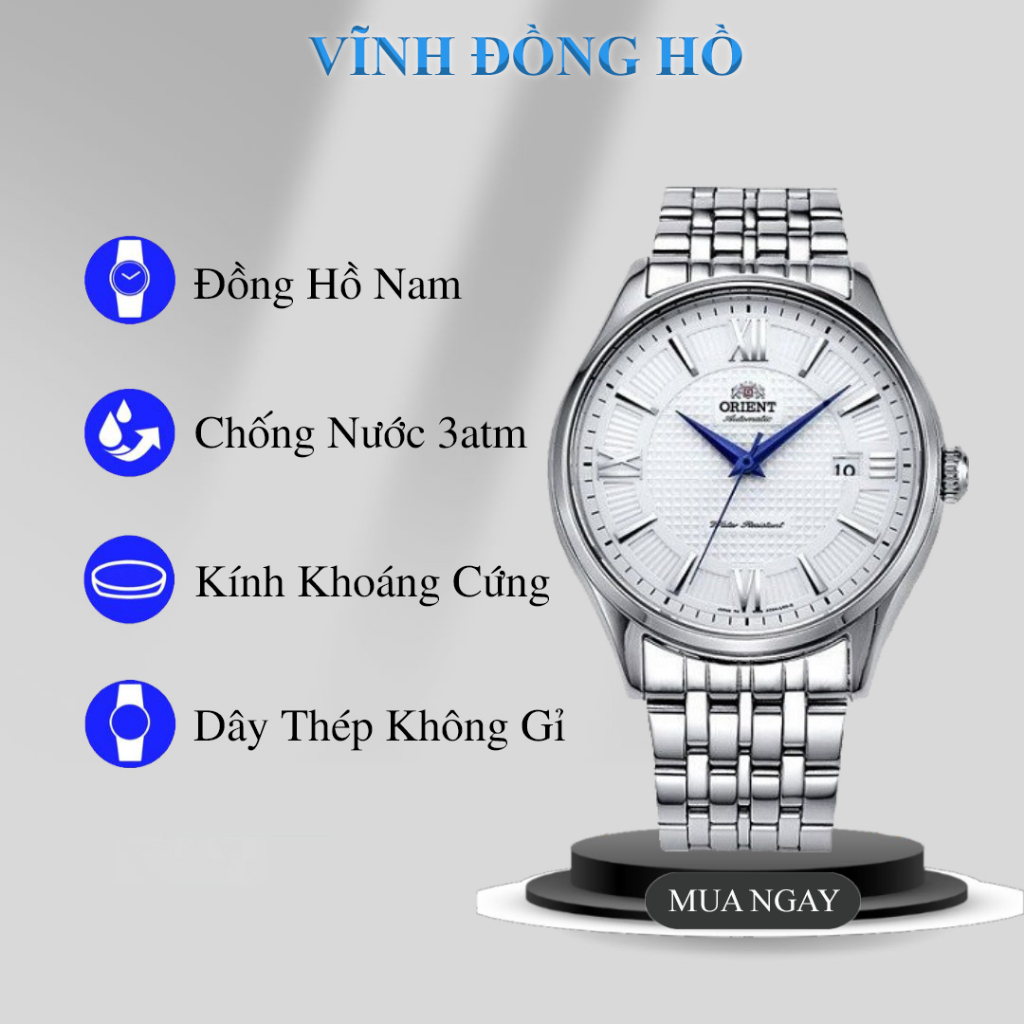 Đồng Hồ Nam Orient Máy Pin Kim Trôi Mặt Trắng - Dây Thép Không Gỉ Cao Cấp - Mặt Size 40mm, Chống ...