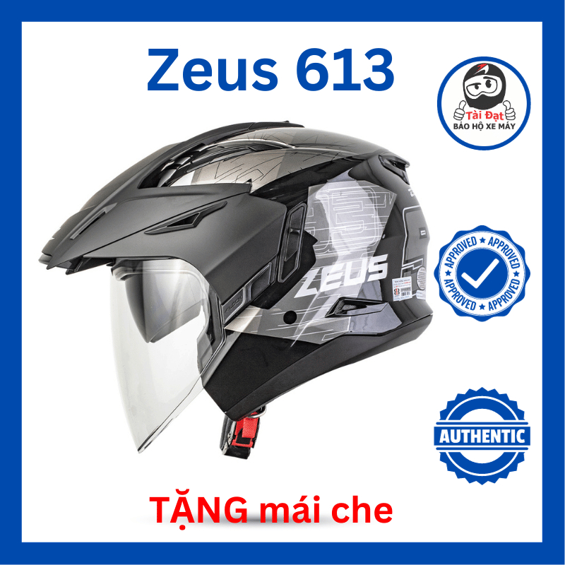 Mũ nón bảo hiểm 3/4 Zeus 613 AQ12 xám đen tặng lưỡi trai form rộng rãi ...
