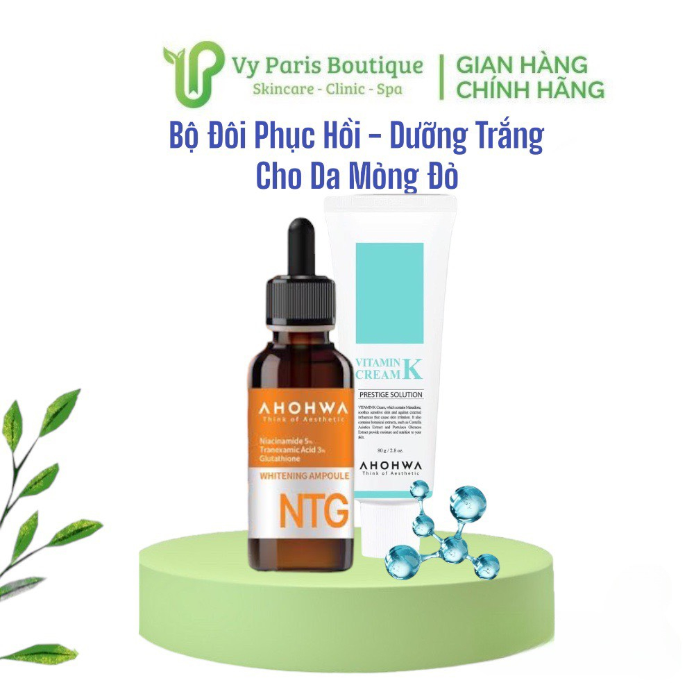 Bộ Đôi Phục Hồi AHOHWA Dưỡng Trắng Da Mỏng Đỏ , Giãn Mao Mạch Ampoule ...