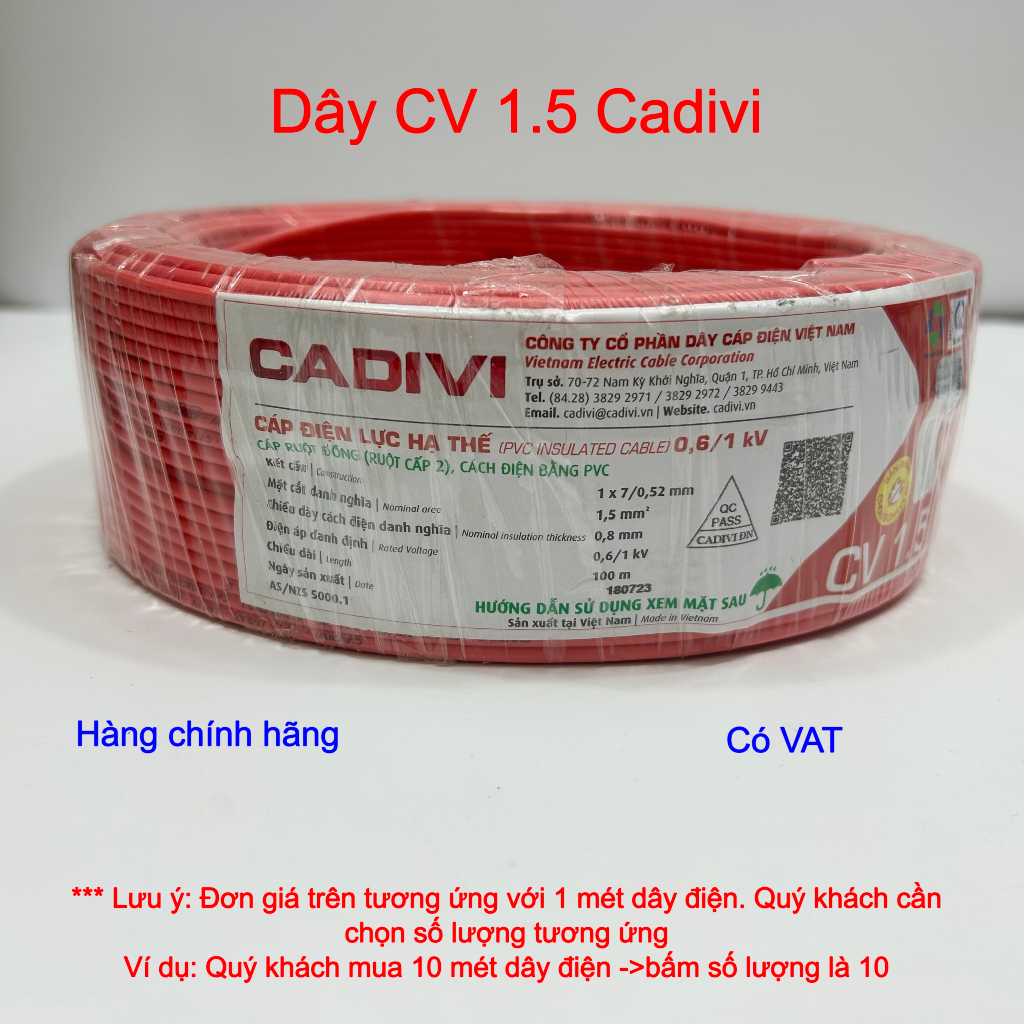 Dây điện đơn CV-1.5-0,6/1kV, CV-2.5-0,6/1kV, CV-4-0,6/1kV - CADIVI | Shopee Việt Nam