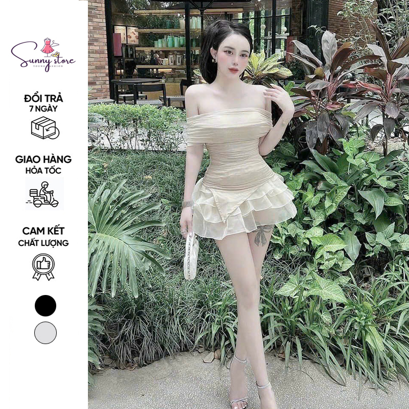Set đầm bẹt trễ vai mix váy tầng (SN123) | Shopee Việt Nam