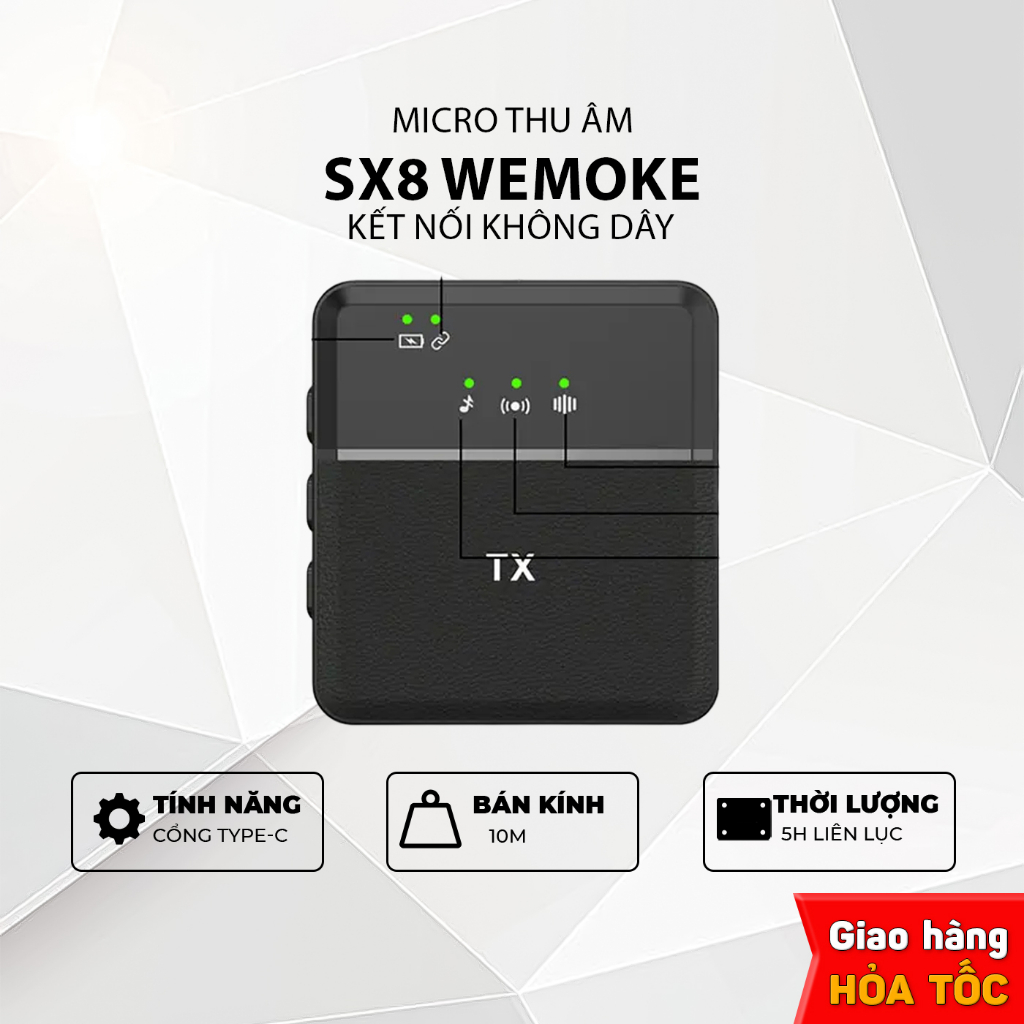 Micro thu âm không dây cài áo SX8, mic thu âm livestream, quay video, khử tiếng ồn cao cấp ...