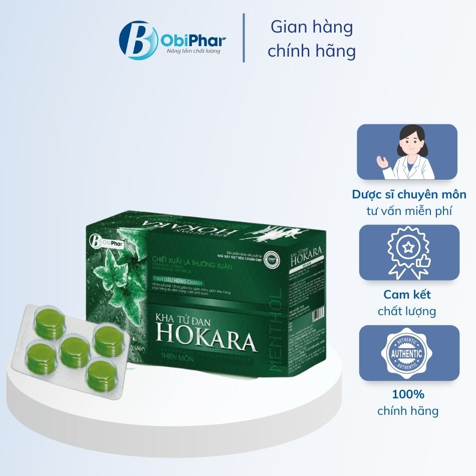 Kẹo ngậm ho Kha tử đan Hokara - Obiphar - Giảm ho, giảm ngứa rát cổ ...