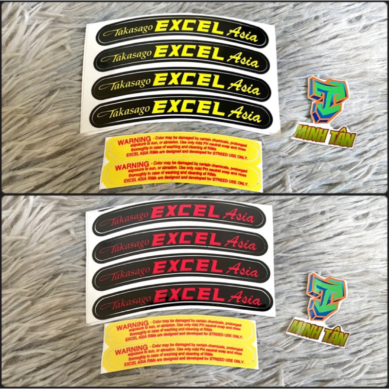 Bộ 6 tem 4 Excel Asia nền đen + 2 tem Warning, dán các dòng mâm màu ...