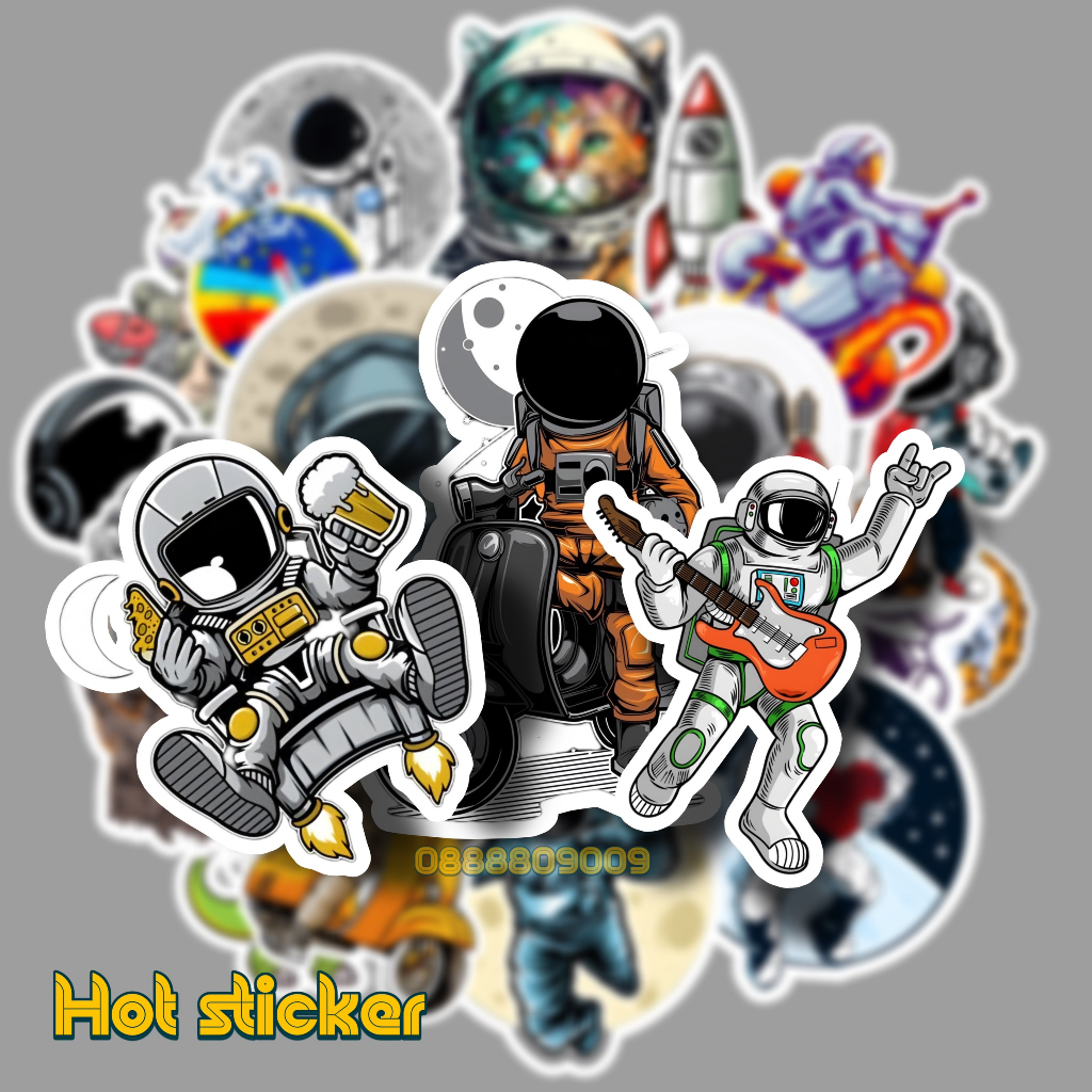 Set 50 Nhãn Dán Sticker Astronaut Space cute, Dán Mũ Bảo Hiểm, Laptop ...