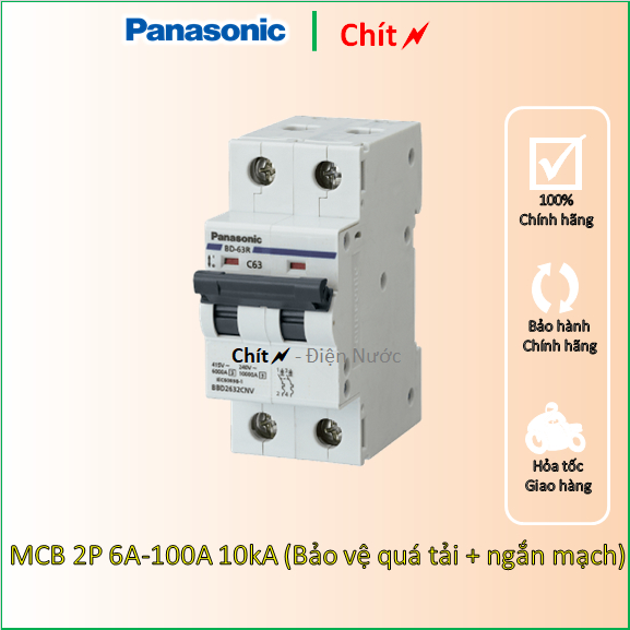 MCB 2P 6A 10A 16A 20A 25A 32A 40A 50A 63A 80A 100A 10kA Aptomat át tô mát 1 pha Panasonic Pana ...