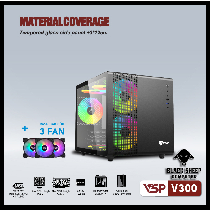 Vỏ Case VSP V300 BLACK (SẴN 3 FAN LED) | Shopee Việt Nam
