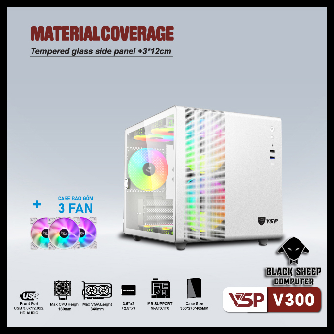 Vỏ Case VSP V300 WHITE (SẴN 3 FAN LED) | Shopee Việt Nam