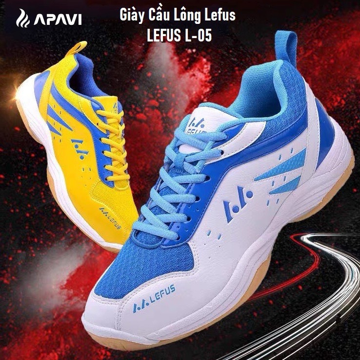 Giày cầu lông Lefus L05 trắng kẻ xanh, da PU bền, lớp vải thoáng khí ...