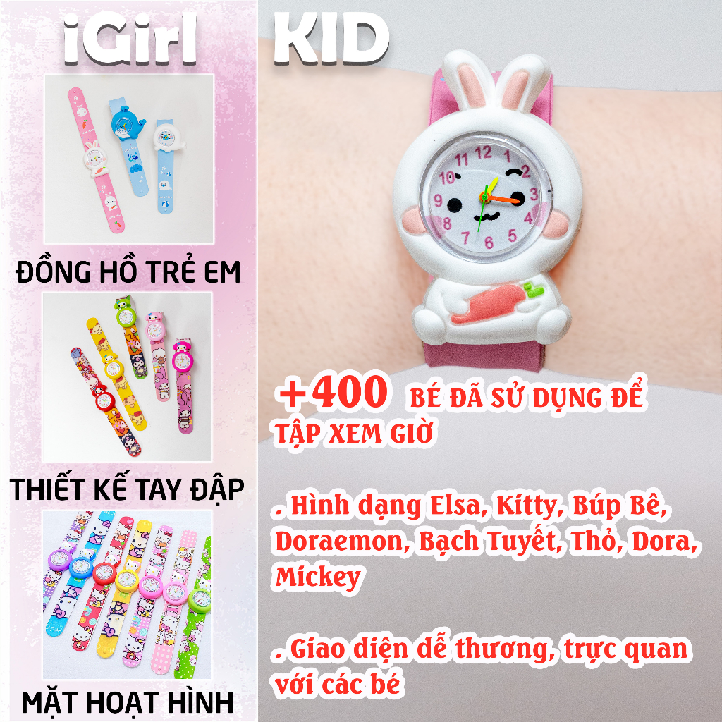 Đồng hồ trẻ em iGirl đồ chơi tay đập cho bé tập xem giờ kitty công chúa ...