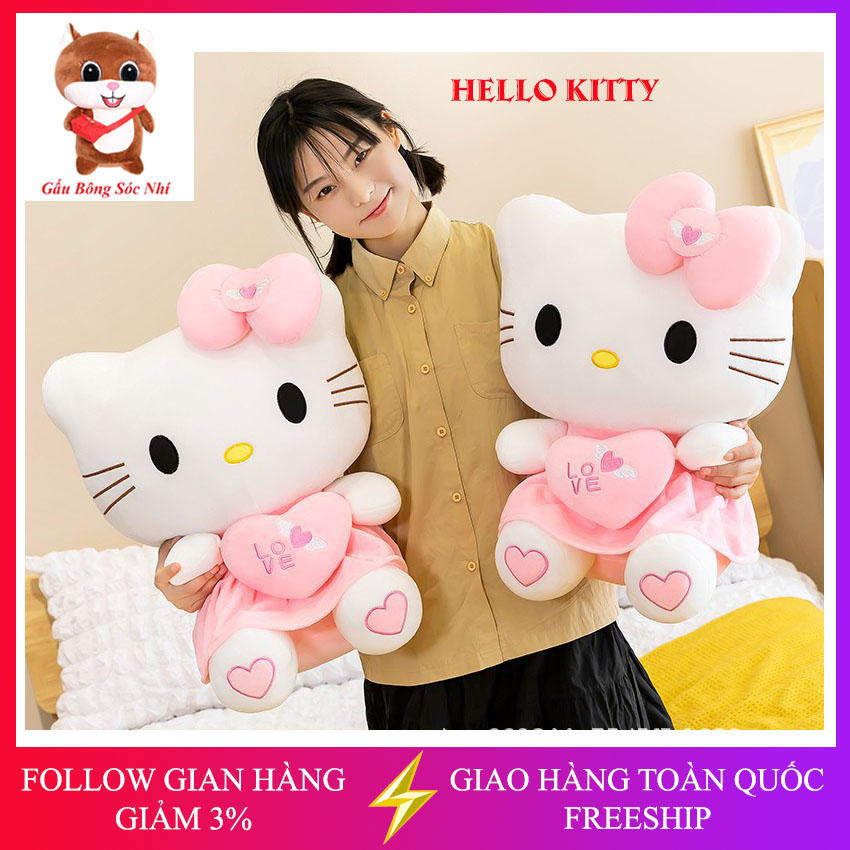 Gấu bông mèo Hello Kitty ôm tim hàng nhập khẩu cao cấp - Tặng kèm móc ...