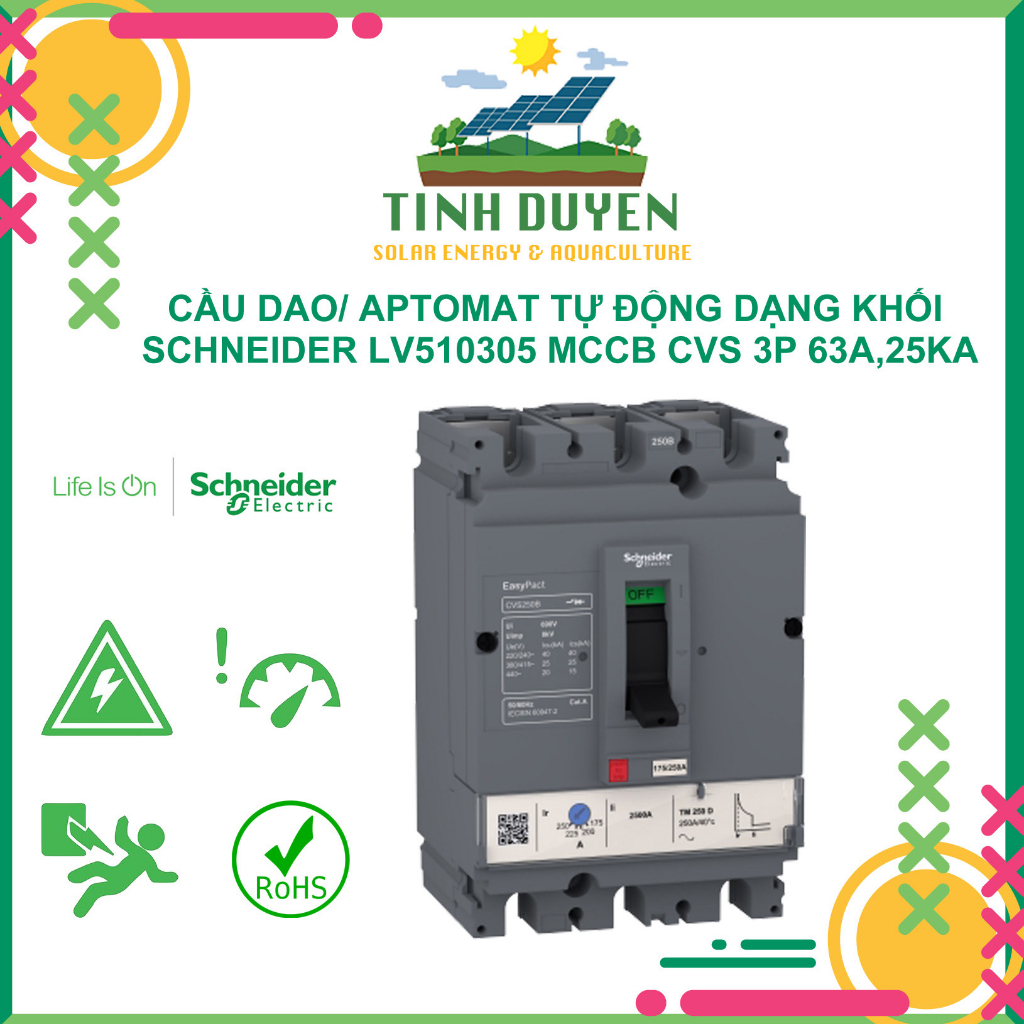 Cầu dao/ aptomat tự động dạng khối schneider LV510305 MCCB CVS 3P 63A ...