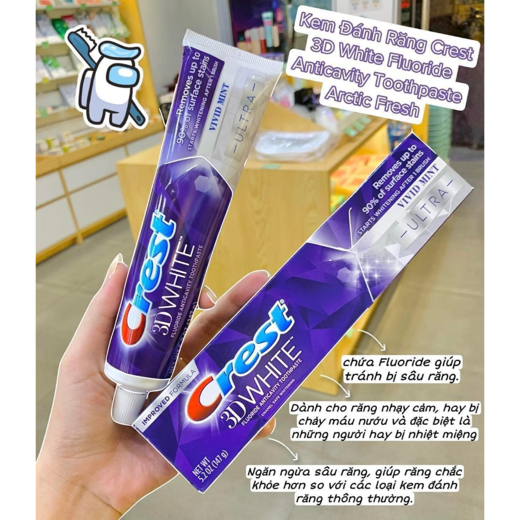 Kem Đánh Răng Crest 3D White Vivid Mint Ultra (147g) | Shopee Việt Nam