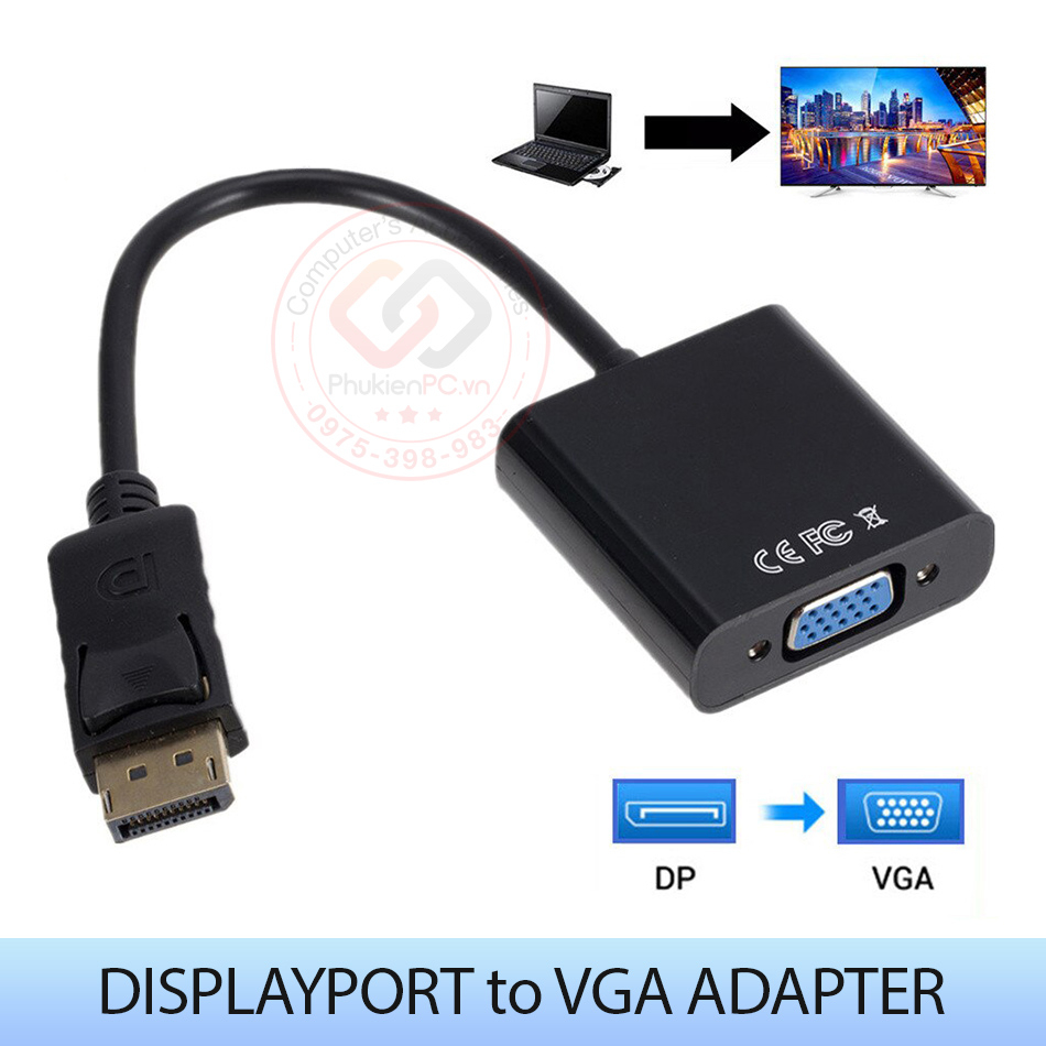 Cáp Displayport to VGA Adapter hỗ trợ FullHD 1080P Kết nối máy tinh PC ...
