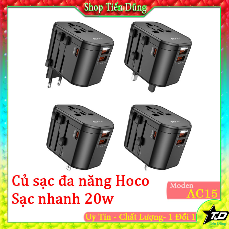 Ổ cắm du lịch đa năng Hoco AC15 sạc nhanh 20W có 2 * USB cắm dòng điện ...