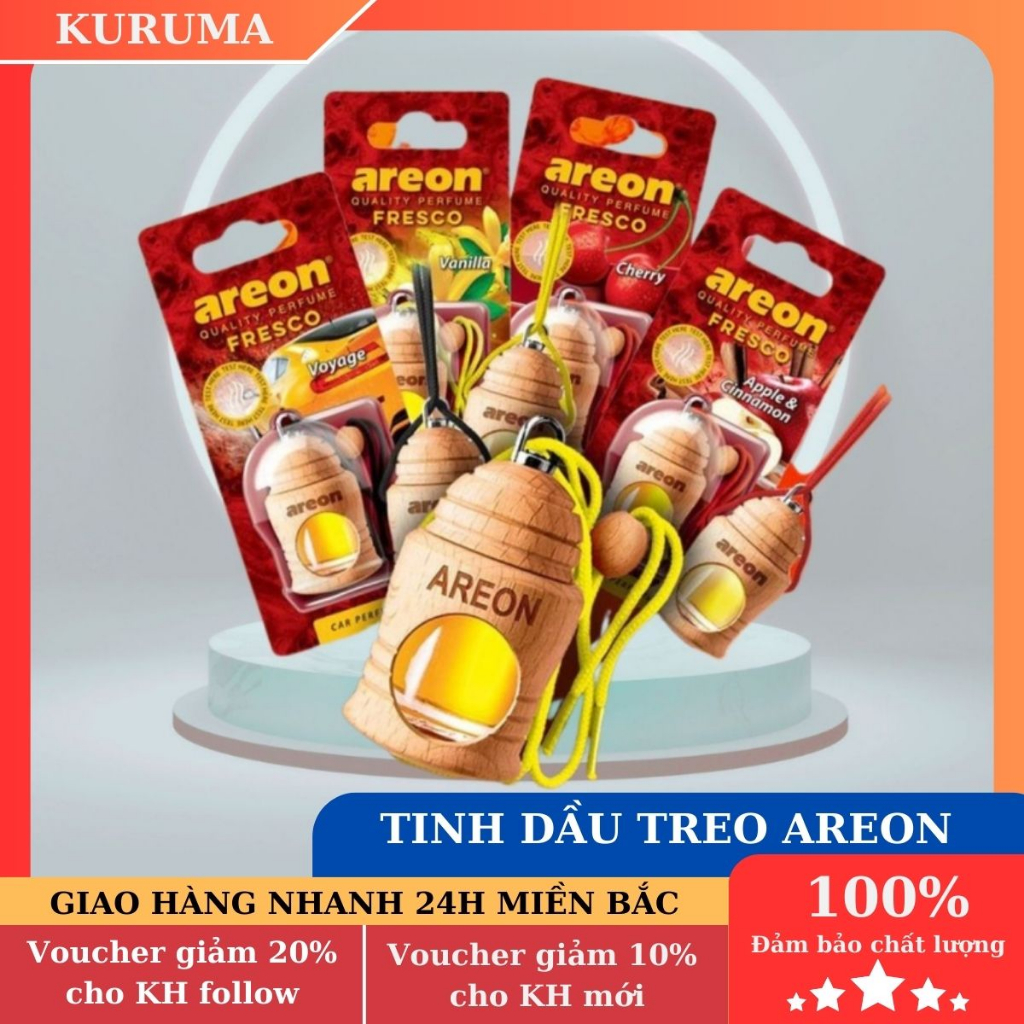 Tinh dầu treo xe ô tô Areon Fresco cao cấp chính hãng chống say xe, khử ...