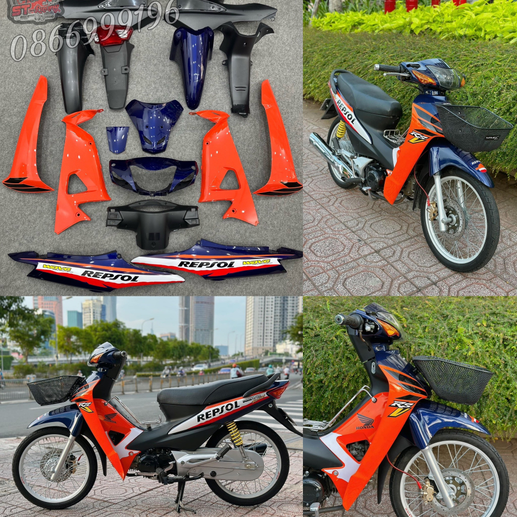 DÀN ÁO BỘ VỎ NHỰA Wave Alpha 100 Wave 50cc Wave Rs Màu REPSOL ( Kèm tem ...