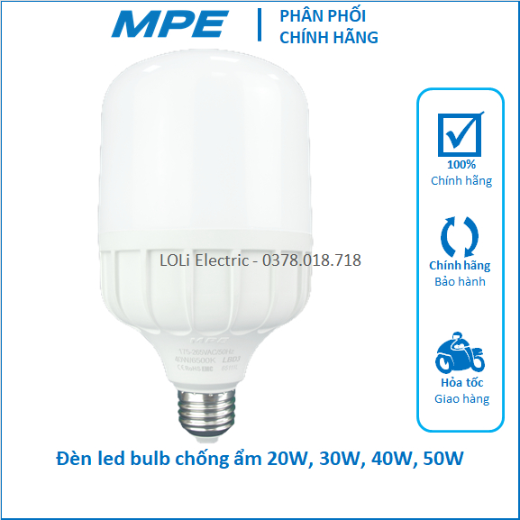 Bóng đèn led Bulb trụ chống ẩm nước 20W 30W 40W 50W LBD3-20T LBD3-30T LBD3-40T LBD3-50T trắng ...