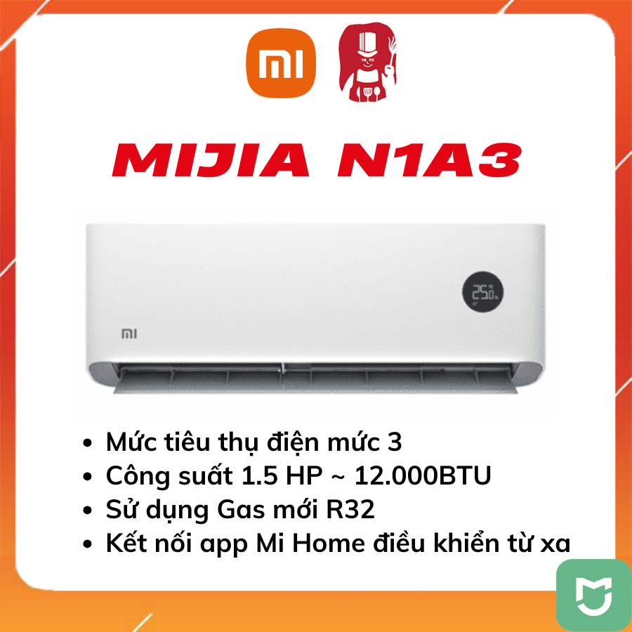Máy lạnh Xiaomi N1A3 1.5Hp Inverter - tự làm sạch dàn nóng thông minh, siêu tiết kiệm điện, 2 ...