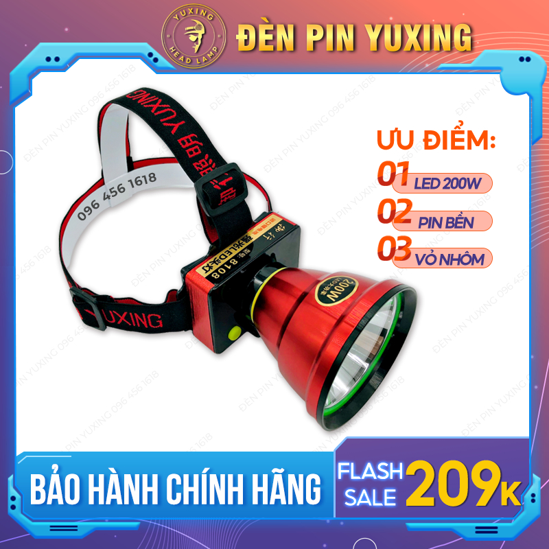 Đèn pin đội đầu siêu sáng 200W YUXING 8108 LED chống nước ánh sáng Vàng ...