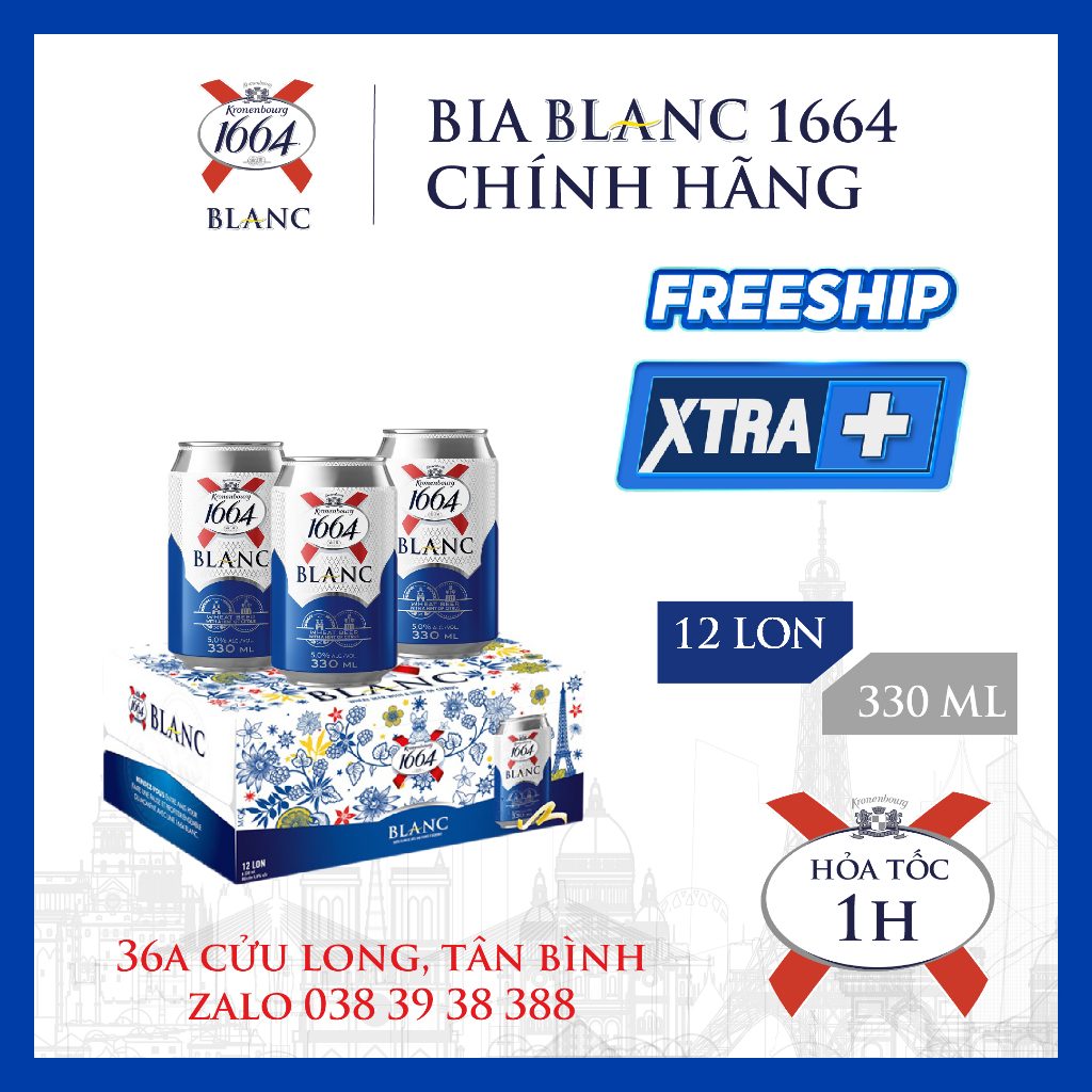 [GIAO NHANH 1H] Thùng 12 lon bia Kronenbourg 1664 Blanc 330ml | Shopee Việt Nam