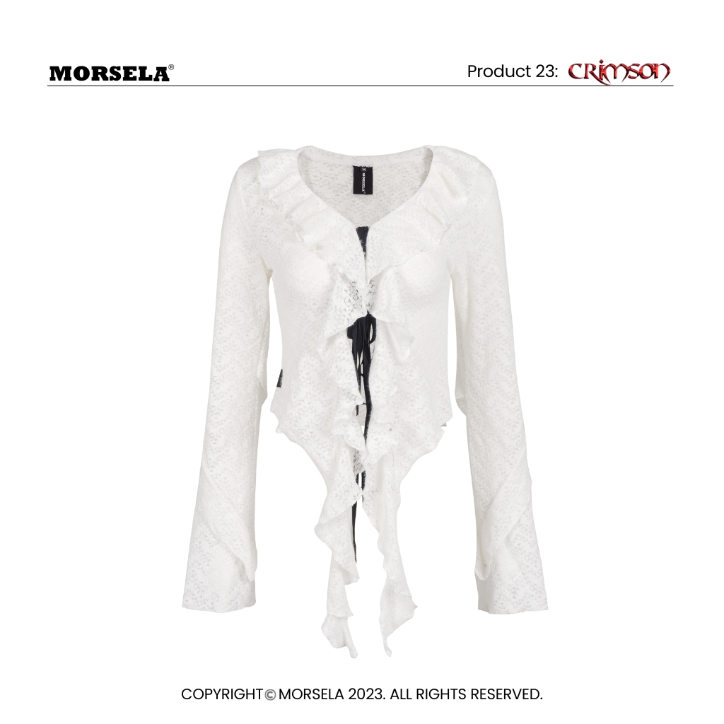 MORSELA® chính hãng - Áo croptop nữ kiểu tay dài CRIMSON phối ren lượn sóng tua rua phong cách ...