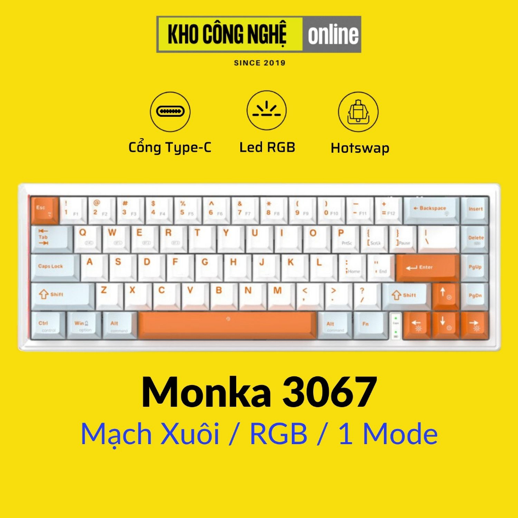 MONKA 3067 V2 Pro - Bàn phím cơ MONKA 3067 V2 Pro Không Dây, Mạch Xuôi ...