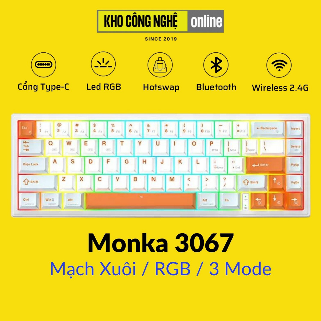 MONKA 3067 V2 Pro - Bàn phím cơ MONKA 3067 V2 Pro Không Dây, Mạch Xuôi ...