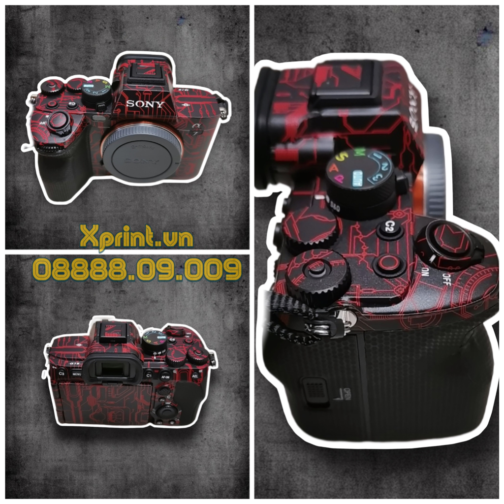 Miếng dán, skin 3M mẫu mạch điện đỏ đen cho máy ảnh Sony A72/ A73/ A74 ...