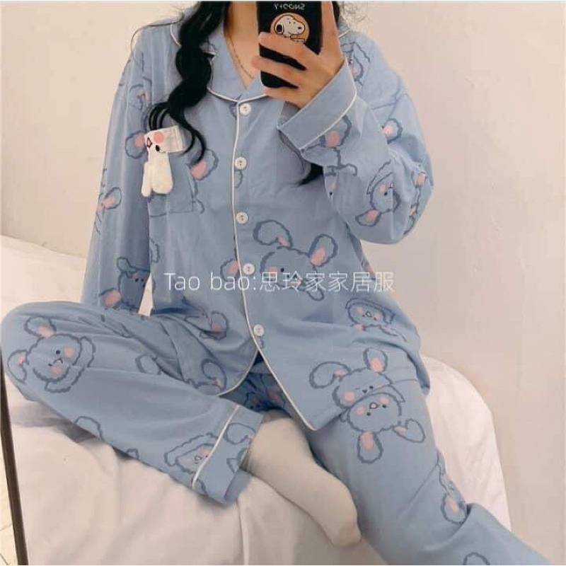Bộ ngủ - đồ ngủ pijama thỏ xanh kate lụa loại 1 | Shopee Việt Nam