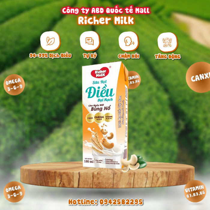 Lốc sữa hạt điều vị Đại Mạch Richer Milk 180ml (180ml x 4 hộp) - Richer ...