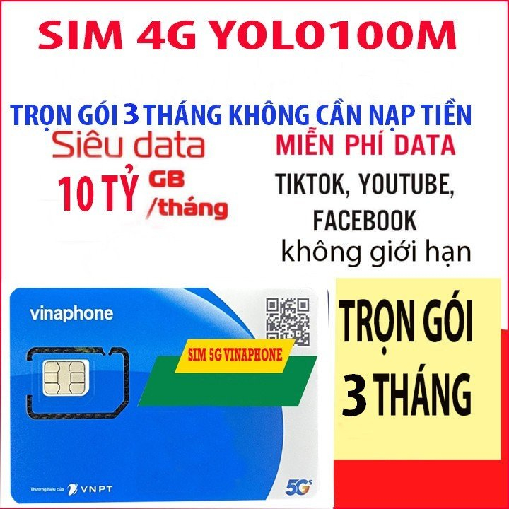 [Miễn Phí 3 Tháng ]SIM Vinaphone 4G Yolo100M Không Giới Hạn Lưu Lượng Tốc Độ Cao khi truy cập ...
