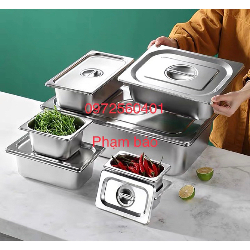 khay inox 1/2 sâu 15cm (26,5x32,5) cm 8,9 L có nắp, khay to rộng tiện ...