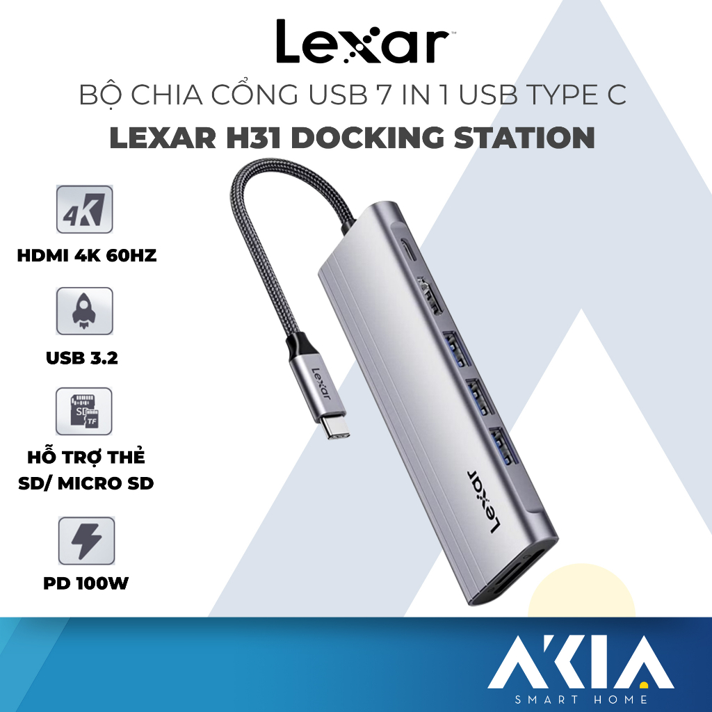 Bộ chia cổng USB 7 in 1 Lexar Hub H31, 3 cổng USB, 1 cổng HDMI, sạc ...