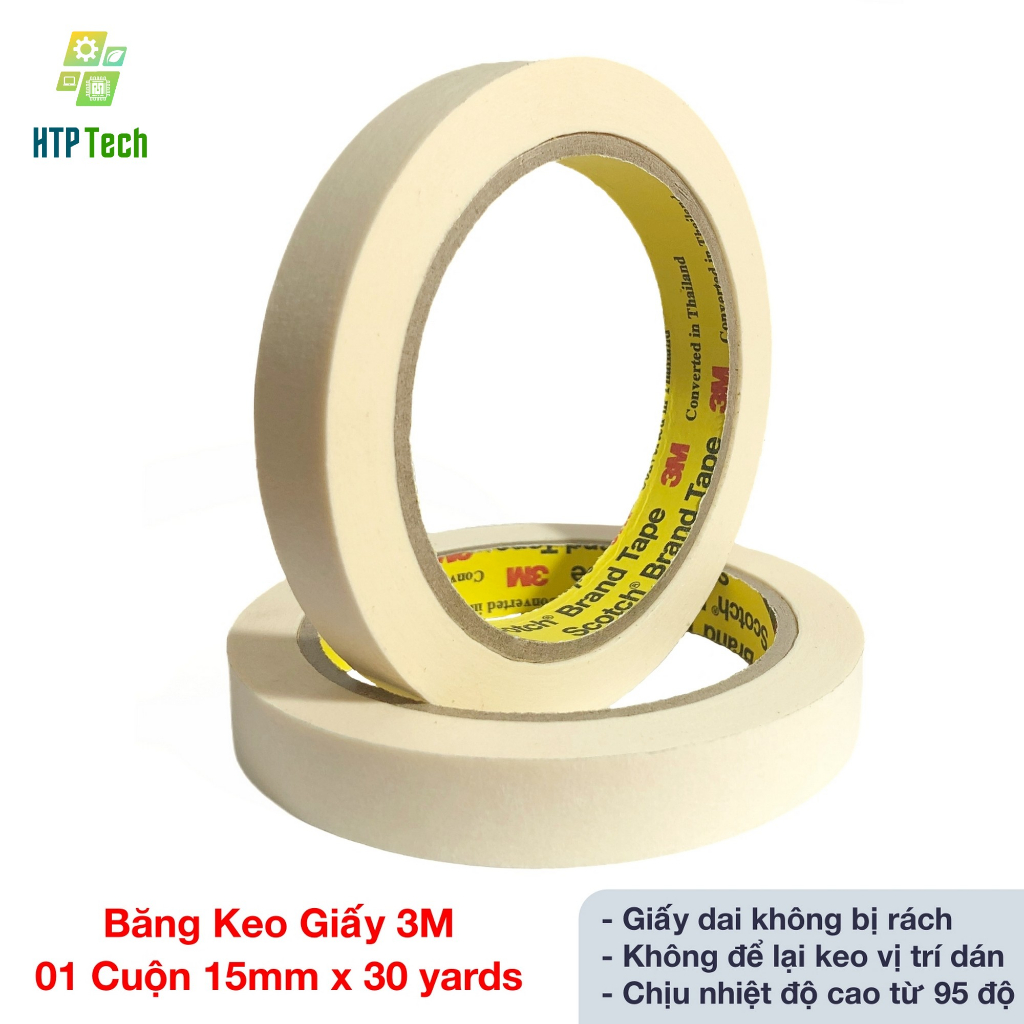 Băng keo giấy 3M khổ 1,5cm và 1,8cm dài 25m - 27m Masking Tape 3M (1 ...